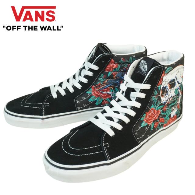 バンズ VANS ヴァンズ【箱無し】SK8-HI スケートハイ スケーターハイROSE SKULLS BLACK/TRUE WHITE ローズスカル ブラックトゥルーホワイト骨 スケルトン バラ 薔薇 ボーン 黒メンズ レディース スニーカー 靴 スケボー ハイカット