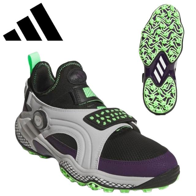 アディダス adidas コードカオス 25 ミッドカット Boa Codechaos 25 Midcut BOA コアブラック／グレイスリー／オーロラプラム ゴルフシューズ スパイクレス JQ7717