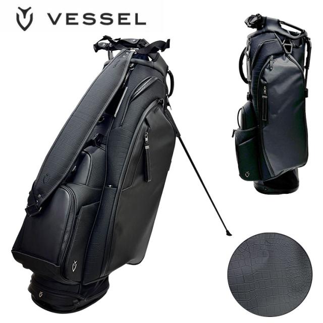 【ネームプレート彫刻無料】ベゼル スタンド キャディバッグ Player 5.0 Pro Stand Croc Black クロックブラック 9.5型 47インチ対応 シングルストラップ VESSEL プロ スタンドバッグ ゴルフ