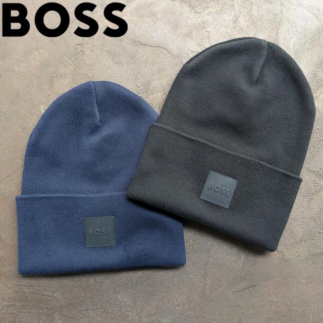 ボス BOSS ニット帽 メンズ ビーニー ニットキャップ コットン ロゴラベル ブラック ダークブルー Fantastico R Hat【送料無料】