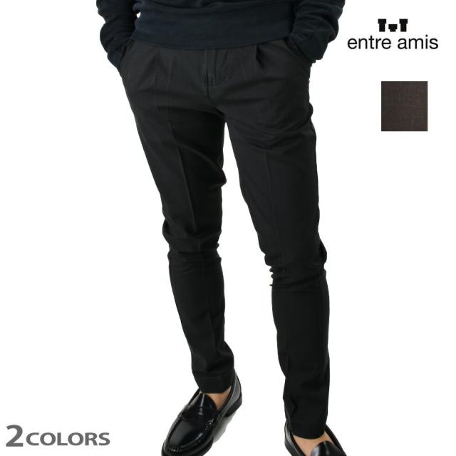 アントレアミ テーパードパンツ メンズ ジップフライパンツ カジュアルパンツ ブラック ブラウン entre amis 8291/1767S【送料無料】