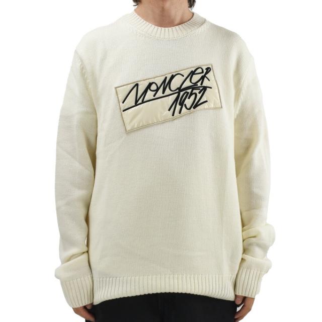 モンクレール ウールセーター  メンズ ニット クルーネック ロゴパッチ ホワイト 白 GIROCOLLO TRICOT MONCLER【送料無料】