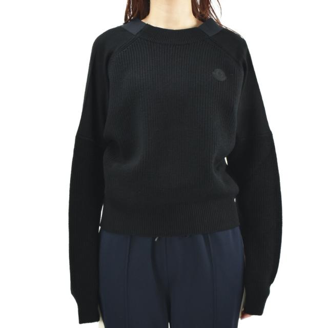 モンクレール ニット レディース セーター クルーネック バックV ウール ブラック 黒 GIROCOLLO TRICOT MONCLER【送料無料】