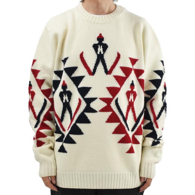 モンクレール ウールセーター メンズ ニット クルーネック グラフィック ホワイト 白 GIROCOLLO TRICOT MONCLER【送料無料】