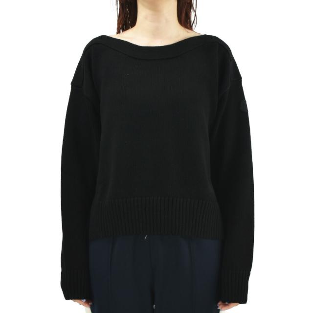 モンクレール ニット レディース セーター ボードネック コットン ブラック 黒 GIROCOLLO TRICOT MONCLER【送料無料】