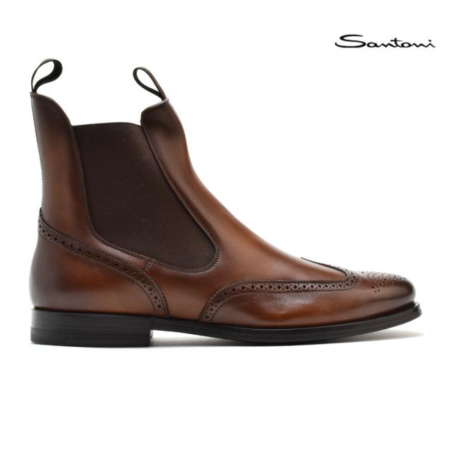 サントーニ Santoni MGMR13510SMOIIEOC31 BROWN ブローグブーツ ポインテッドトゥ サイドゴア ブーツ ブラウン メンズ【送料無料】
