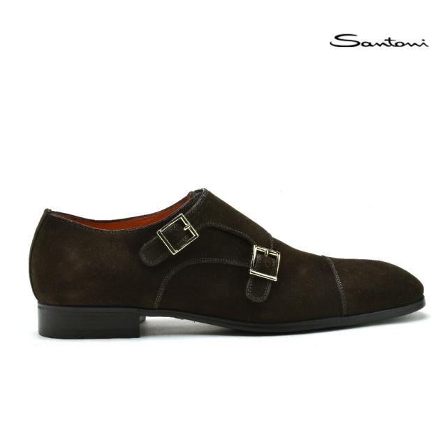 サントーニ ビジネスシューズ メンズ ドレスシューズ ダブルモンク スエード ブラウン 茶 Santoni 【送料無料】