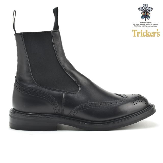 トリッカーズ ヘンリー メンズ サイドゴアブーツ チェルシーブーツ ブラック ボックス カーフ エラスティック ブローグ ブーツ TRICKER'S BLACK BOX CALF M2754 HENRY SIDE GORE 【送料無料】