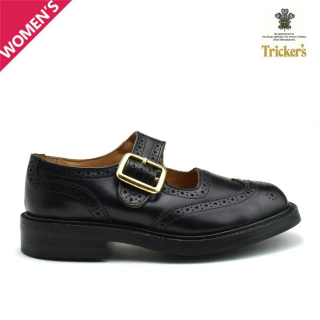 トリッカーズ レディース ウイングチップ シューズ ブラック 黒 TRICKER'S L6011 BUCKLE BROGUES SHOES【送料無料】