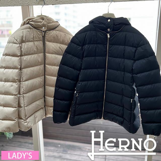 ヘルノ HERNO ダウンジャケット レディース ブルゾン フード付きジャケット ブラック ベージュ PI002072D 12414Z【送料無料】