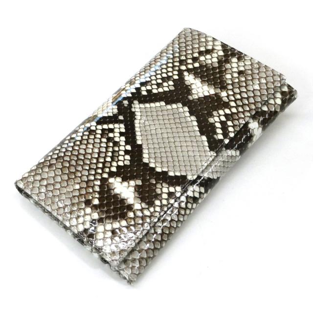 三つ折り財布 パイソン 財布 長財布 マチなし 薄型 ファスナー収納 パスポート 本革 ヘビ革 蛇革 パイソン革 グレージング ナチュラル