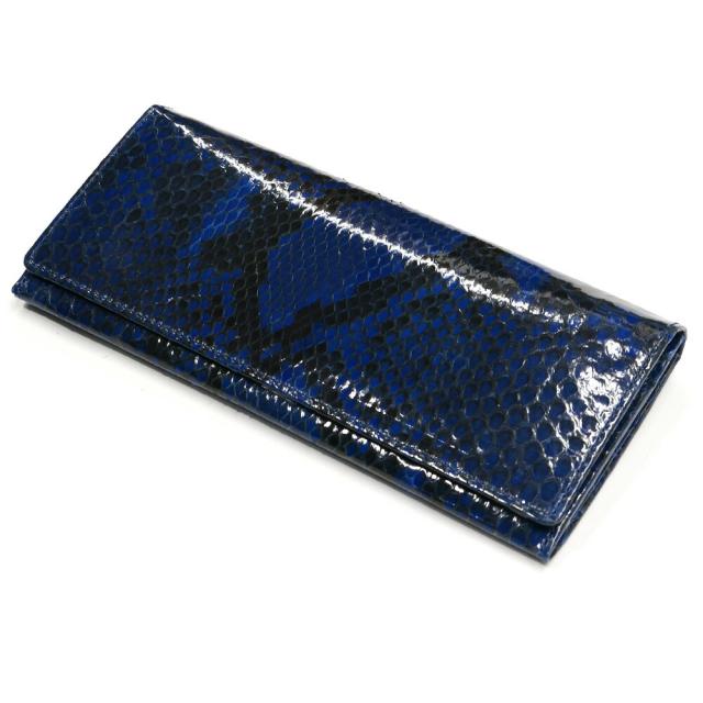 ダイアモンド パイソン 財布 蛇革 へび革 長財布 笹マチ型 小銭入れあり グレージング 藍染