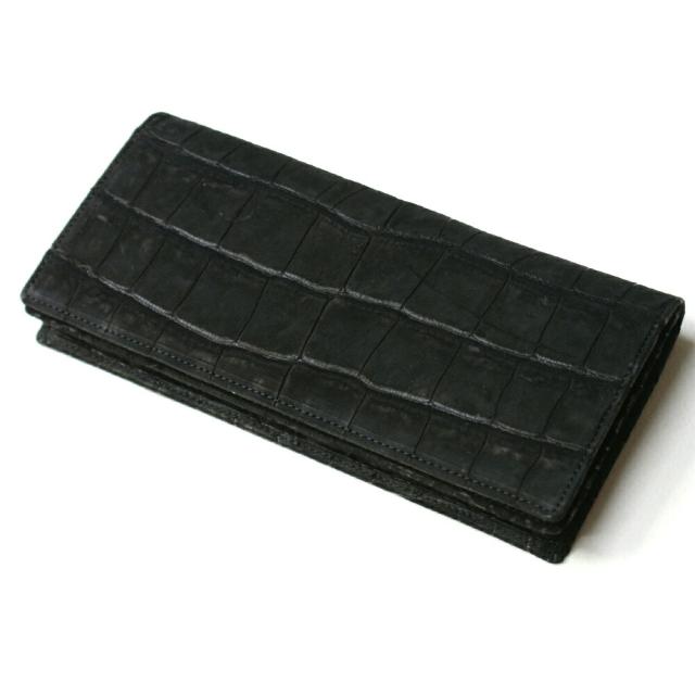 長財布 財布 サイフ メンズ財布 レディース財布 クロコダイル 鰐革 ワニ革 本革 レザー 無双仕様 通しまち 小銭入れなし ヌバック仕上げ ブラック