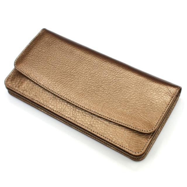 長財布 Wホック留め ジャバラ 牛革 本革 ゴールド