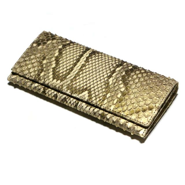パイソン 財布 モラレス 蛇革 へび革 長財布 笹マチ型 小銭入れなし パール ゴールド