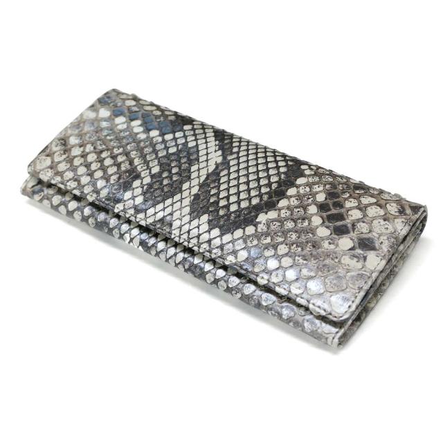 モラレス パイソン 財布 蛇革 へび革 長財布 笹マチ型 小銭入れなし パール シルバー