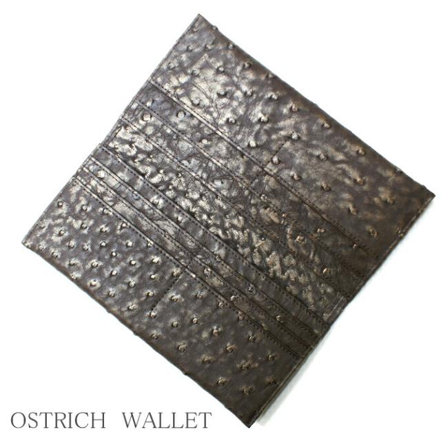 長財布 財布 サイフ 薄型 メンズ レディース 薄型 長札 オーストリッチ革 駝鳥革 レザー 小銭入れ無し 日本製 ラグジュアリー