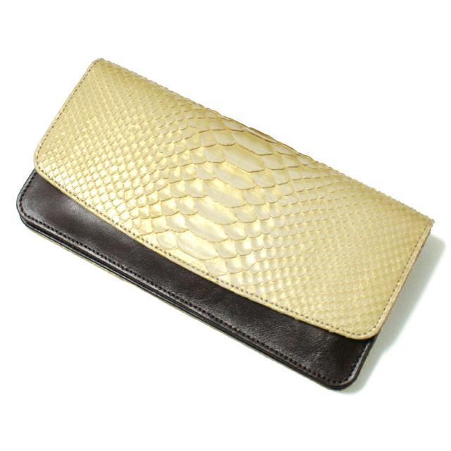 長財布 本革 パイソン 財布 レディース財布 メンズ財布 ヘビ革 蛇革 レザー 牛革 Wホック留め ジャバラ 小銭入れあり カード収納 ポケット収納 長札 レザー財布 本革長財布 日本製 金 ゼブラ ゴールド