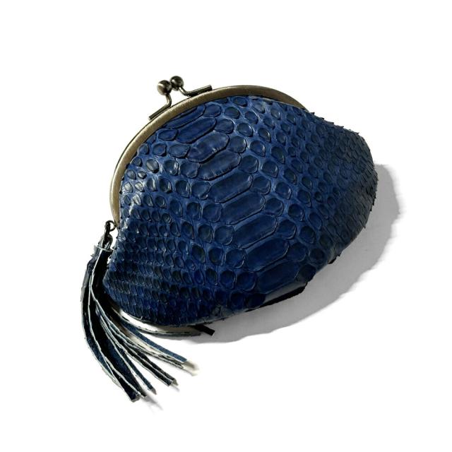 がま口 口金 がま口財布 レディース メンズ 本革 パイソン 藍染