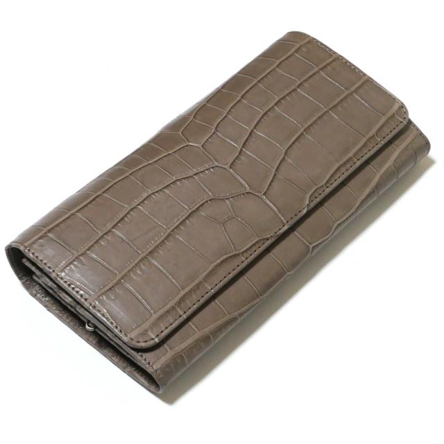 がま口 長財布 かぶせ型 がま口財布 ガマ口 財布 本革 ワニ革 クロコダイル革 グレージュ