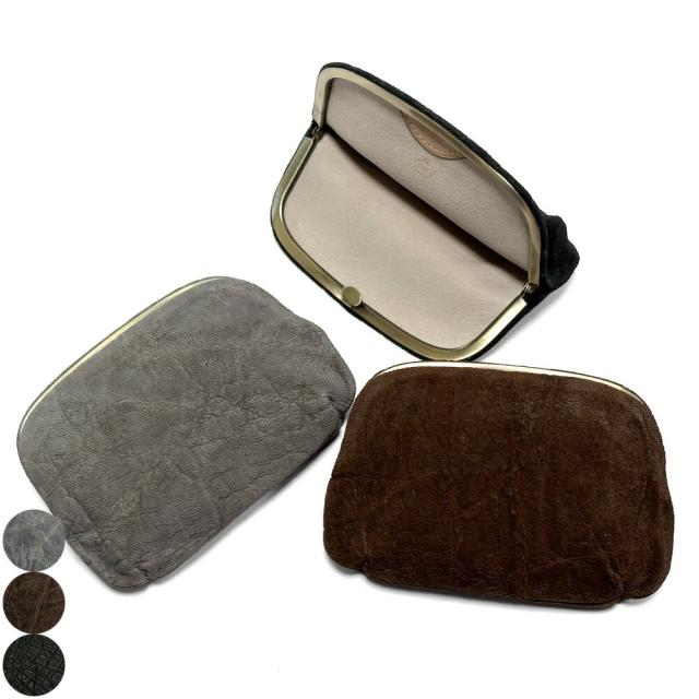 天溝がま口 がま口 がま口ポーチ がま口小物入れ 天溝押口 天溝 口金 薄型 薄い スリム 日本製 本革 エレファント