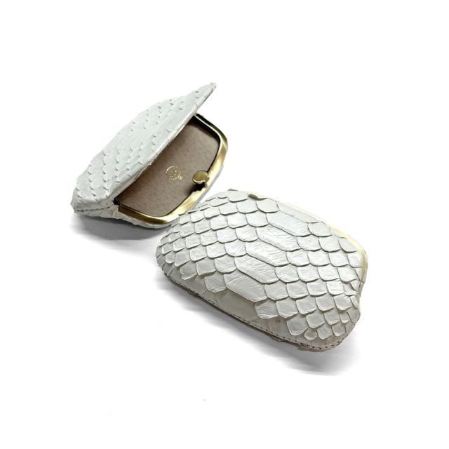 天溝がま口 小銭入れ 極薄 極薄がま口 天溝押口 天溝 口金 薄型 薄い パイソン 財布 スリム コンパクト ケース コンパクト財布 日本製 本革 レディース  本革 ホワイト