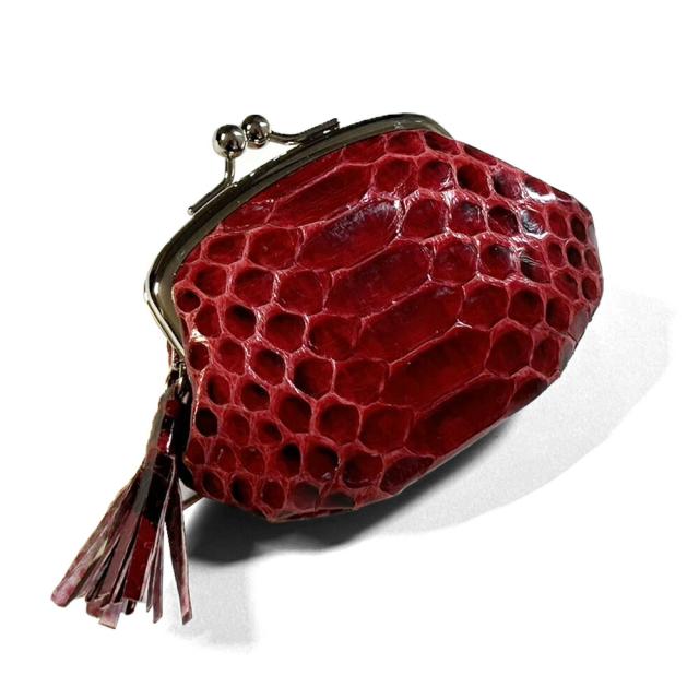 ミニがま口 がま口 口金 がま口財布 レディース メンズ 本革 パイソン グレージング レッド