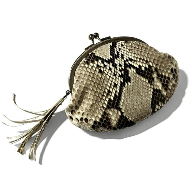 がま口 口金 がま口財布 レディース メンズ 本革 パイソン グレージング ナチュラル