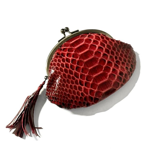 がま口 口金 がま口財布 レディース メンズ 本革 パイソン グレージング レッド