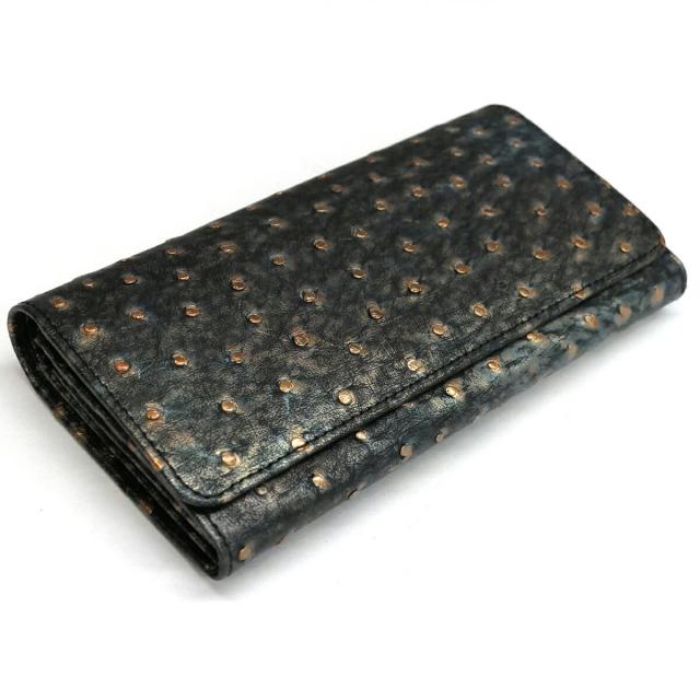 がま口 長財布 かぶせ収納型 オーストリッチ ダチョウ革 駝鳥革 本革 ラグジュアリー レトロ