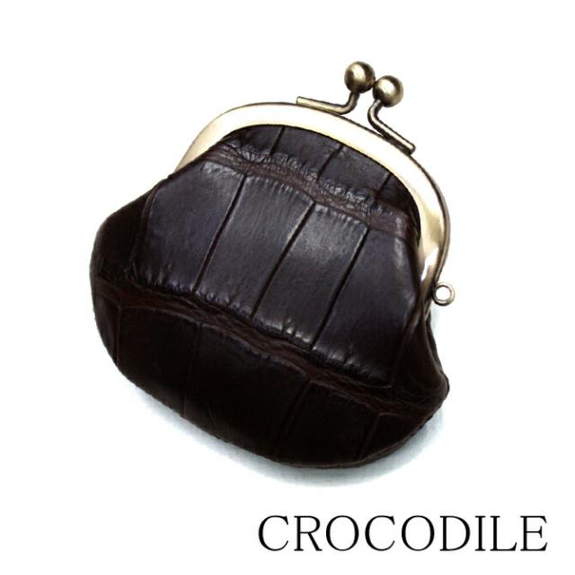 ケース がま口 レディース コンパクト mini 小さい 小銭入れ がま口財布 クロコダイル 鰐革 ワニ革 本革 メンズ 財布 さいふ 日本製 マット チョコ