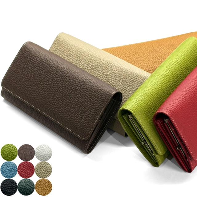 がま口 長財布 かぶせ型 / 本革 牛革 ブラウニー