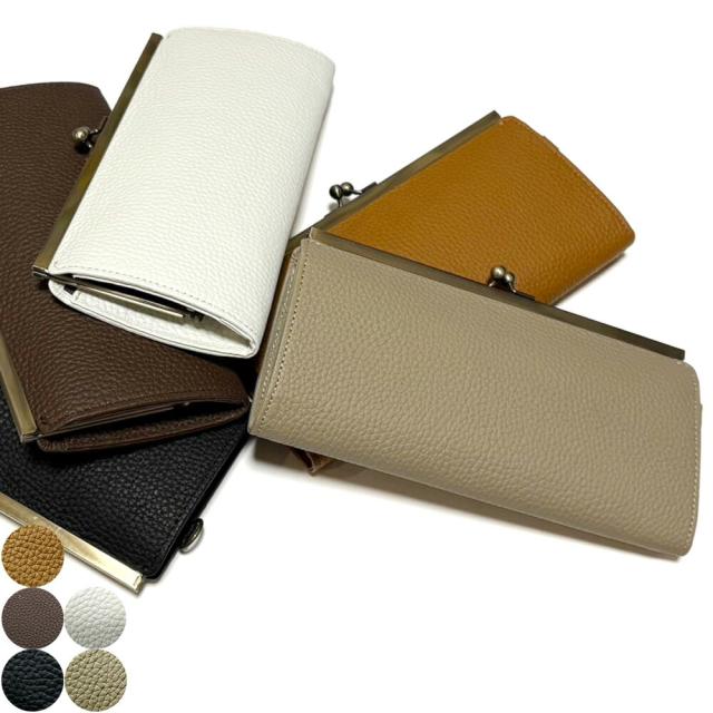 長財布 レディース がま口 財布 本革 牛革 シュリンクレザー ブラウニー 財布 がまぐち 小銭入れ カード入れ 大容量 小銭入れ