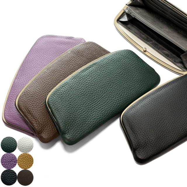 天溝がま口 長財布 がま口 がま口長財布 財布 がま口財布 天溝押口 くし型 天溝 口金 薄型 薄い スリム 日本製 本革 レディース 本革 牛革 シュリンク ブラウニー