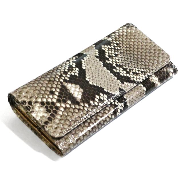 パイソン 財布 がま口 長財布 かぶせ型 / 本革 パイソン革 ダイヤモンドパイソン グレージング ナチュラル
