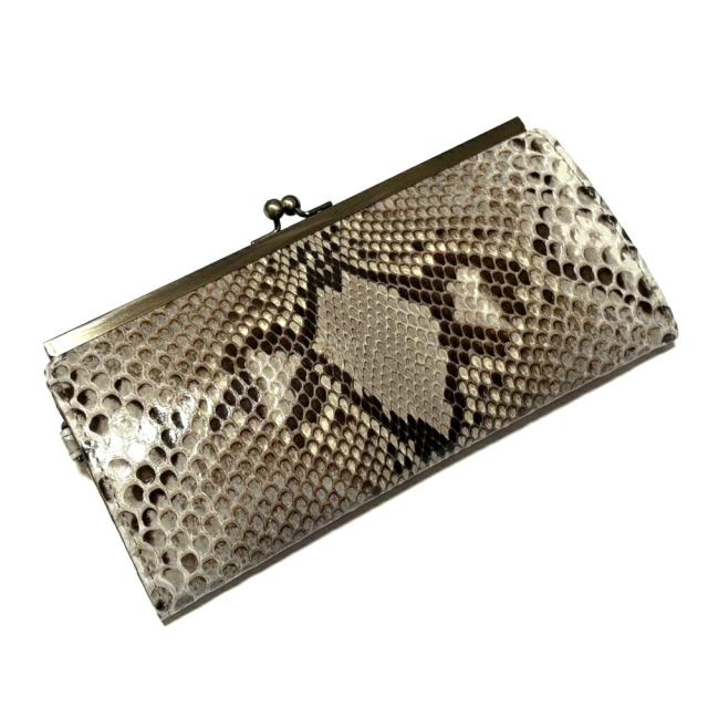 長財布 レディース がま口 パイソン 財布 本革 蛇革 パイソン グレージング ナチュラル 財布 がまぐち 小銭入れ カード入れ 大容量 小銭入れ