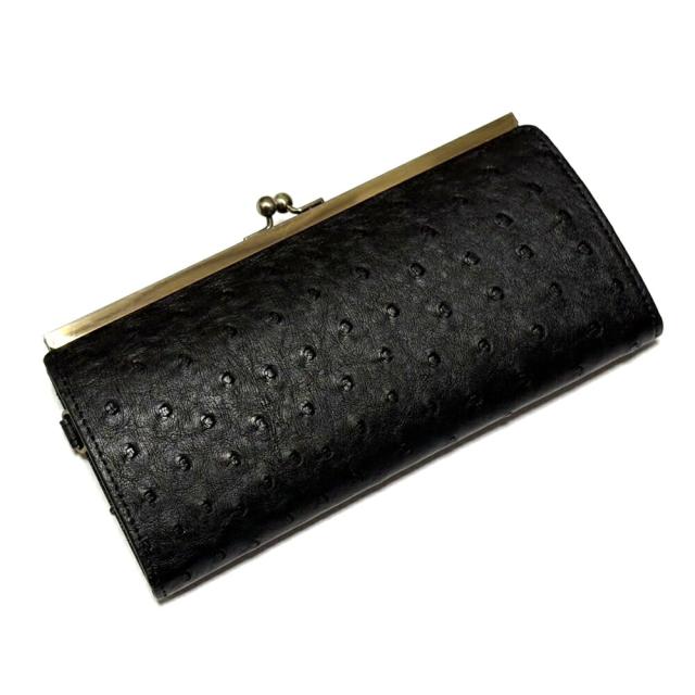 長財布 レディース がま口 財布 本革 オーストリッチ 財布 がまぐち 小銭入れ カード入れ 大容量 小銭入れ