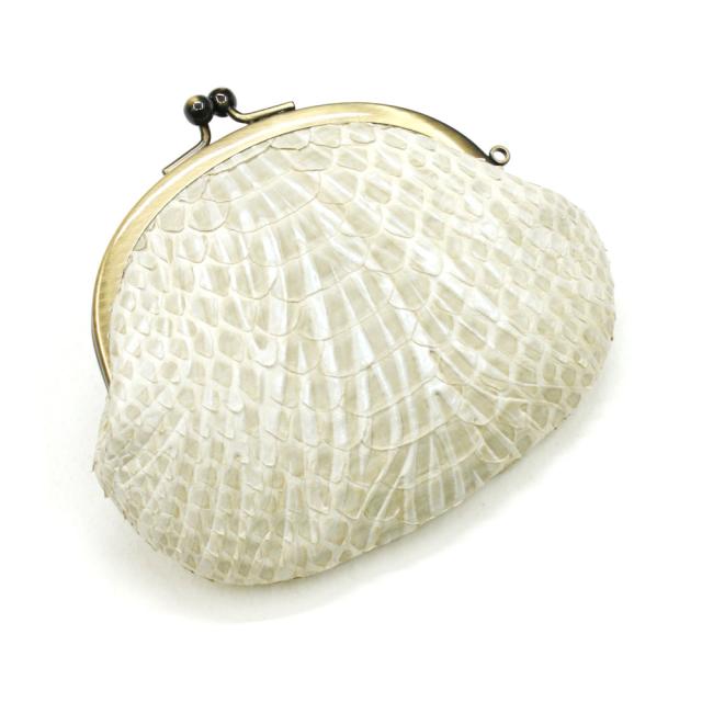 がま口 財布 小銭入れ  レディース メンズ ケース 小銭入れ 日本製 口金 パイソン革 蛇革 ヘビ革 ガマ口財布 財布 サイフ 本革がま口 レザーがま口 ウェーブ ベージュ