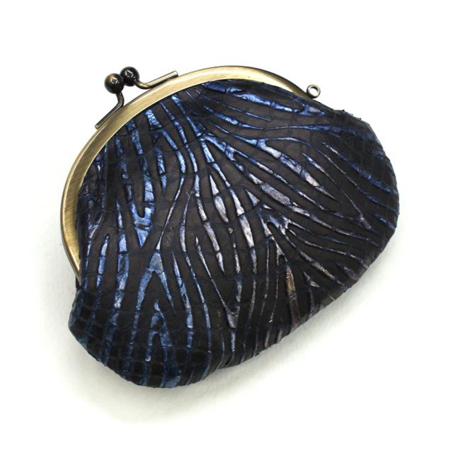 がま口 財布 小銭入れ 蛇革財布 レディース メンズ ケース 小銭入れ 日本製 口金 パイソン革 蛇革 ヘビ革 ガマ口財布 サイフ 本革がま口 レザーがま口 口金色選択 ウェーブ ブラック