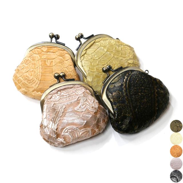 がま口 ミニがま口 ケース 小銭入れ 本革 ダイヤモンド パイソン へび革 ヘビ革 ペイズリー