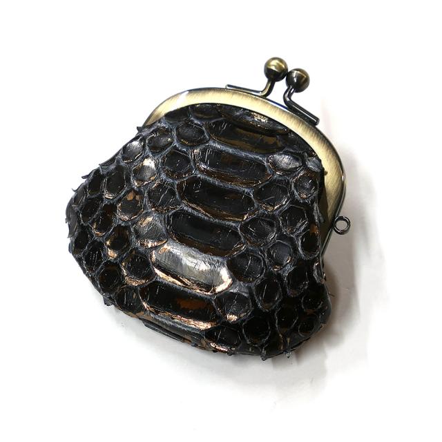 ケース がま口 レディース コンパクト mini 小さい 小銭入れ がま口財布 パイソン 蛇革 ヘビ革 本革 レザー メンズ 財布 さいふ 日本製 (P14) ラスター チョコ