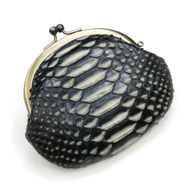 がま口 財布 小銭入れ  レディース メンズ ケース 小銭入れ 日本製 口金 パイソン革 蛇革 ヘビ革 ガマ口財布 財布 サイフ 本革がま口 レザーがま口 ゼブラ ブラック