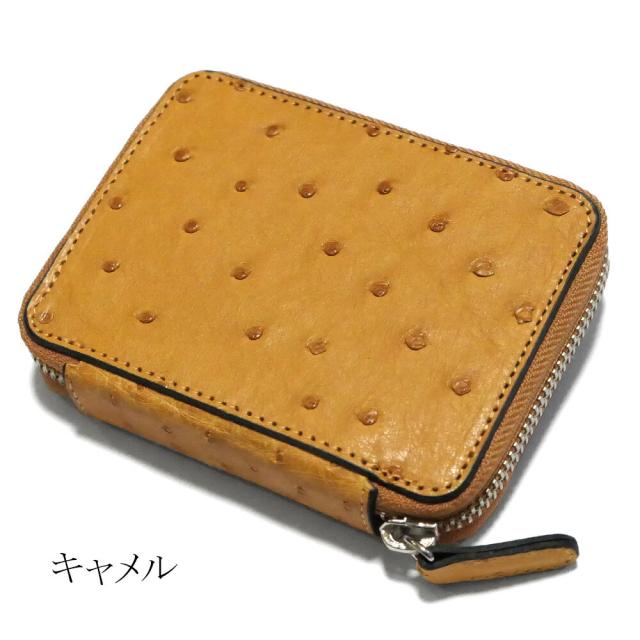 カードケース ラウンドファスナー 本革 オーストリッチ ダチョウ革