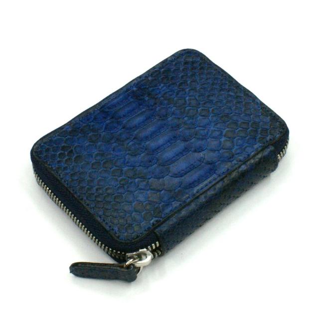 カードケース ラウンドファスナー 本革 パイソン 藍染 じゃばら式 大容量 メンズ レディース スマート ICカード クレジット 名刺入れ ギフト プレゼント