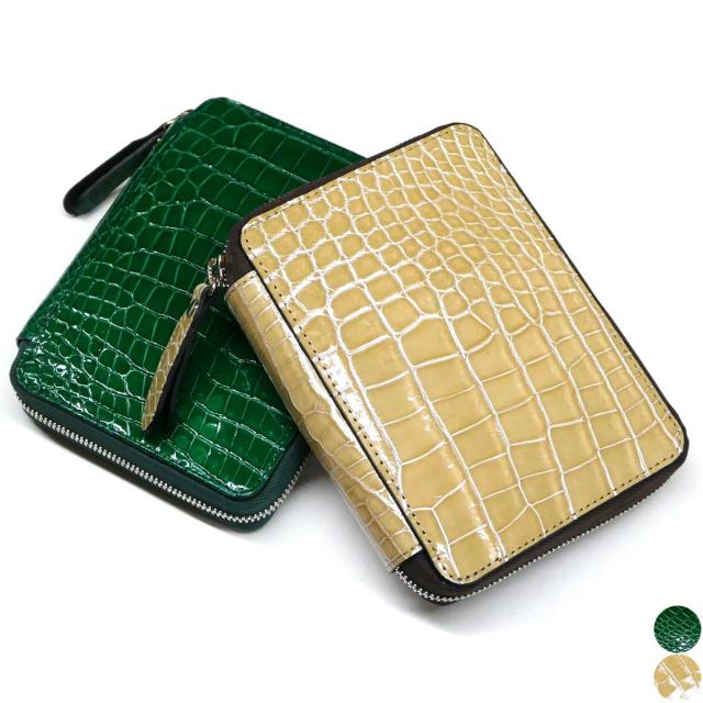 パスポートケース ファスナーカードケース カード入れ 本革 ワニ革 クロコ クロコダイル革 グレージング-２