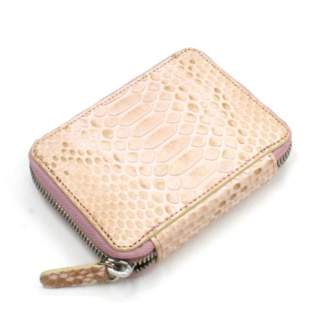 カードケース ラウンドファスナー 本革 パイソン ハーフブリーチ ピンク じゃばら式 大容量 メンズ レディース スマート ICカード クレジット 名刺入れ ギフト プレゼント