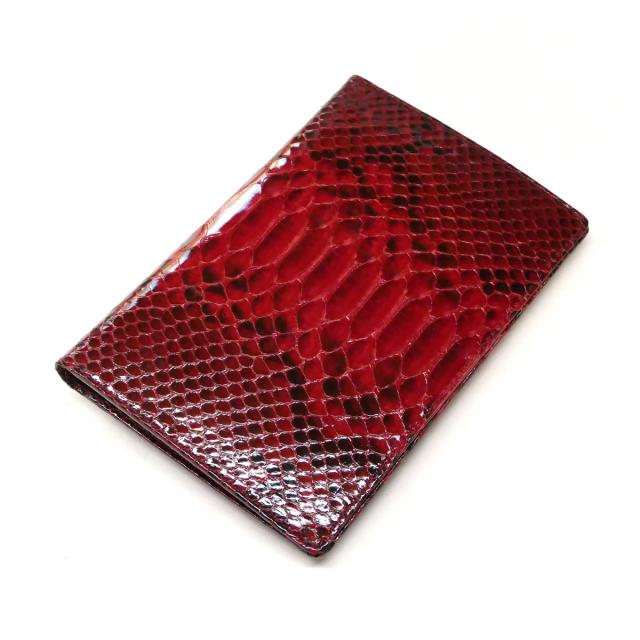 カードケース 診察券 お薬手帳 保険証 パスポート 通帳 カード各種 ダイヤモンド パイソン革 蛇革 本革 グレージング レッド