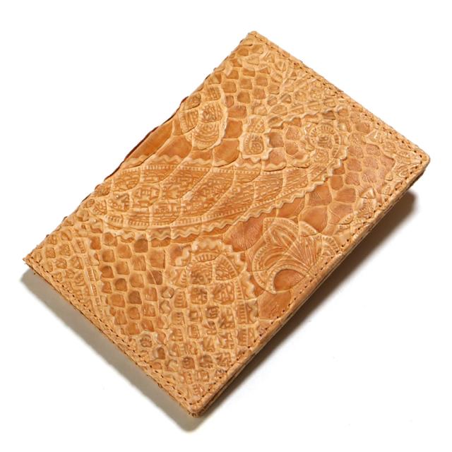 カードケース カード入れ 薄型 大容量 ダイヤモンド パイソン 蛇 ヘビ ペイズリー型押し仕上げ オレンジ