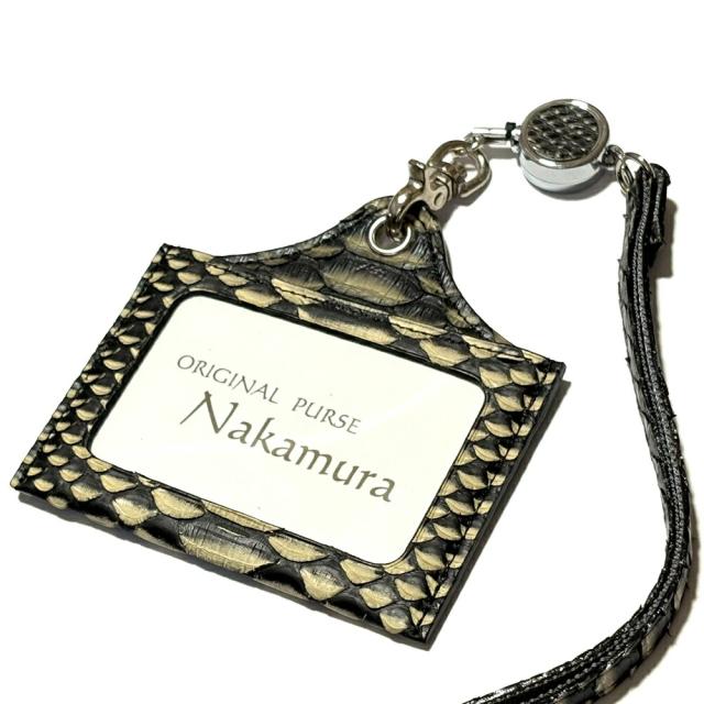 ID カードホルダー 両面クリア窓 伸縮リール ストラップ付 横型 パイソン ゼブラ