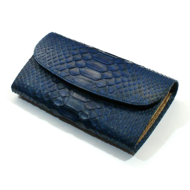 長財布 ギャルソン ウォレット レディース 財布 サイフ さいふ 大容量 パイソン革 蛇革 ヘビ革 長札 本革 カード収納 オープンマチ付 藍染2